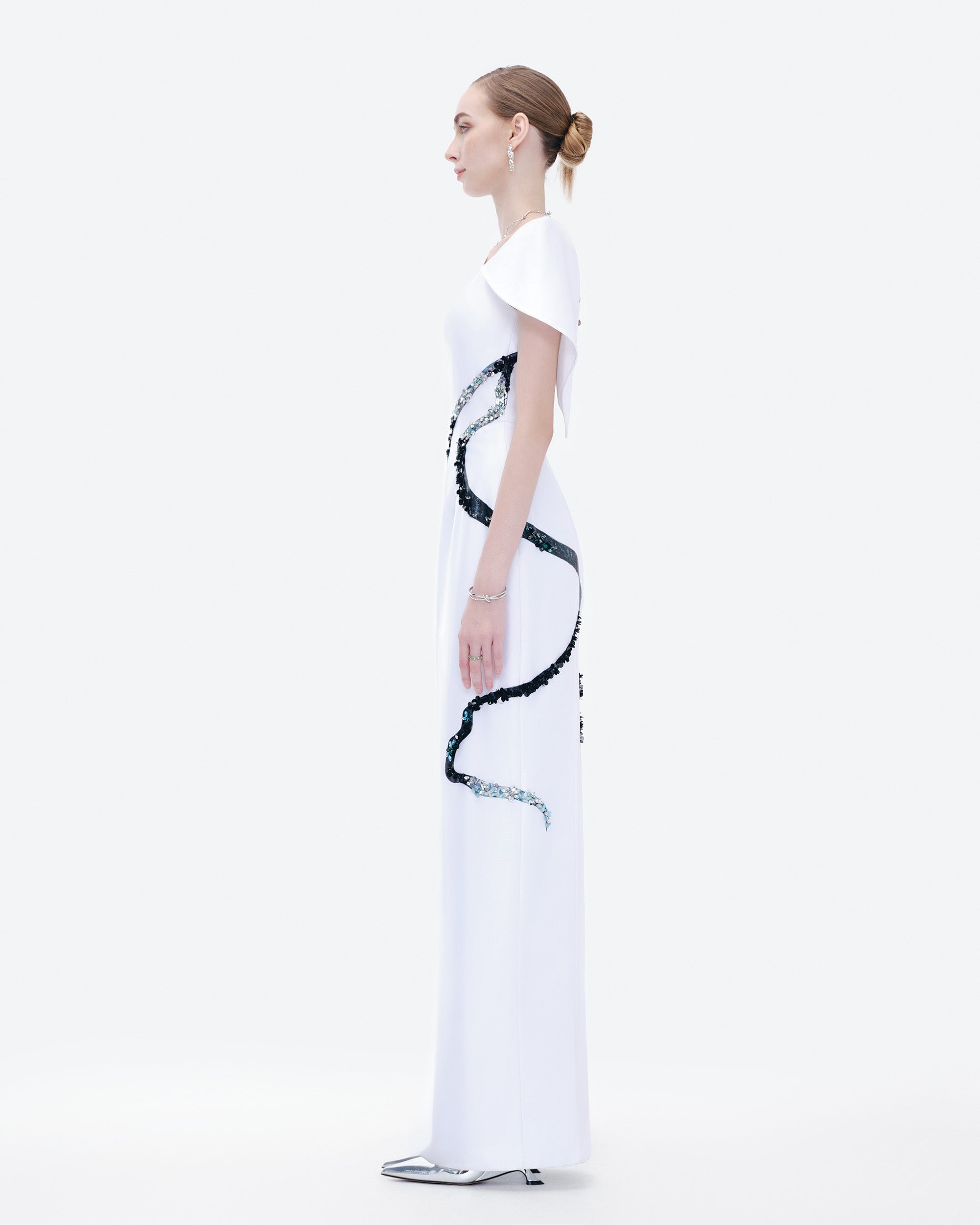Flower's Whisper - Asymmetrical Cape Evening Dress – Tiny Ink